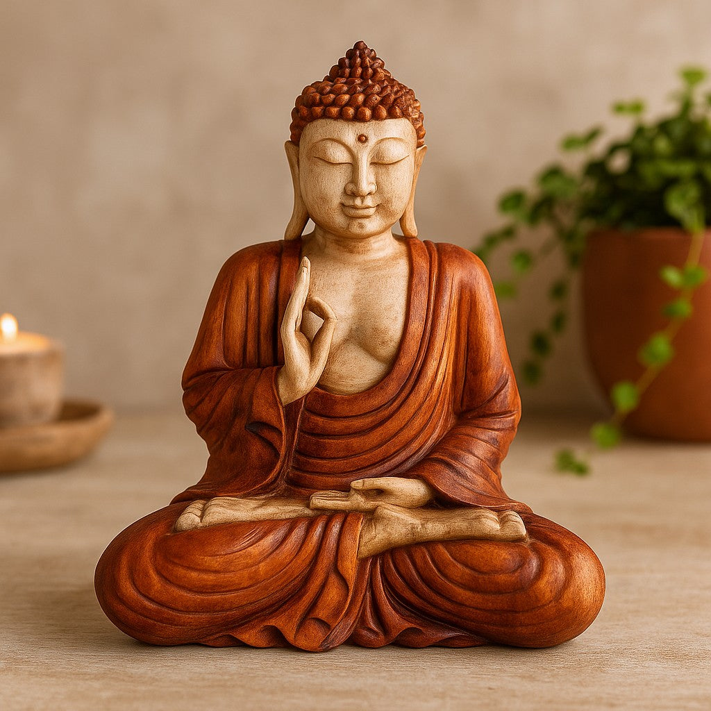 Buddha statue håndskåret træ undervisningsstilling 30cm | SHAMTAM