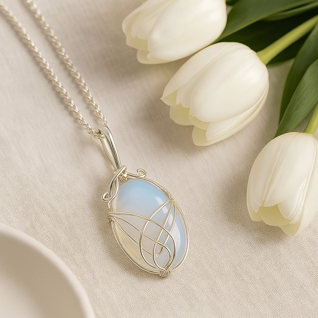 Opalite Pendant Necklace Swirl Cage | Unique Jewelry | SHAMTAM